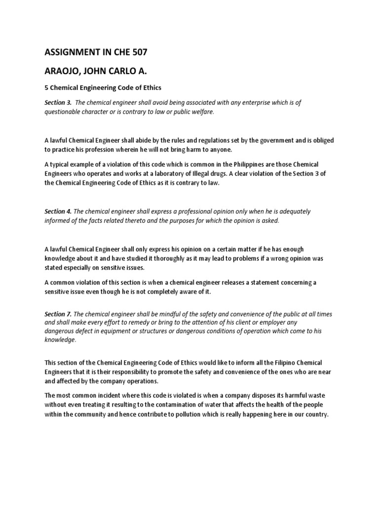 5 Chemical Engineering Code of Ethics Assignment | PDF | Engineer ...