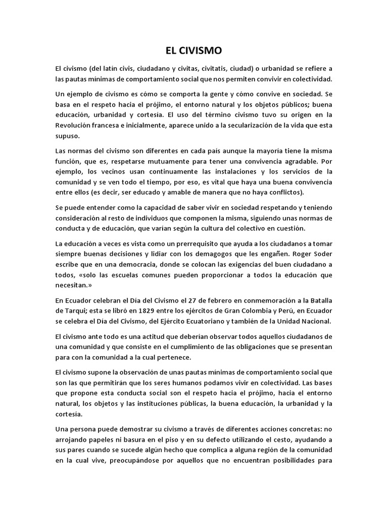 Definición y Valor del Civismo | PDF | Política (general) | Science
