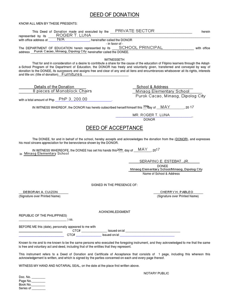 Deed of Donation/Deed of Acceptance | Deed | Government Information