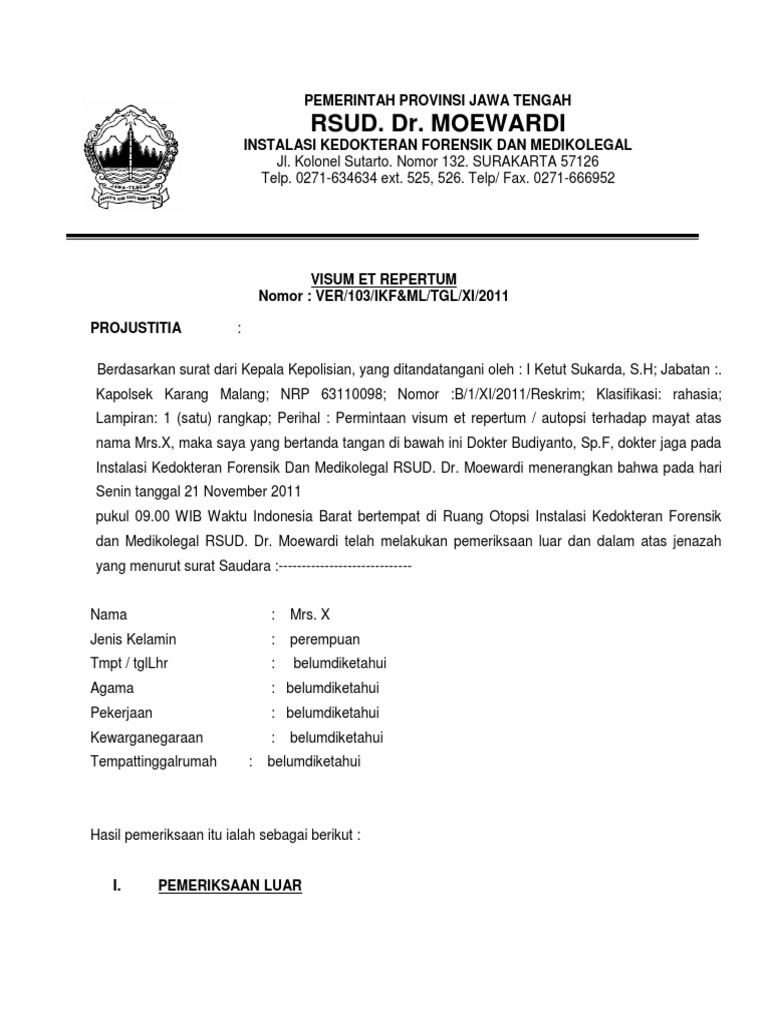 Contoh Surat Visum Et Repertum Jenazah | PDF