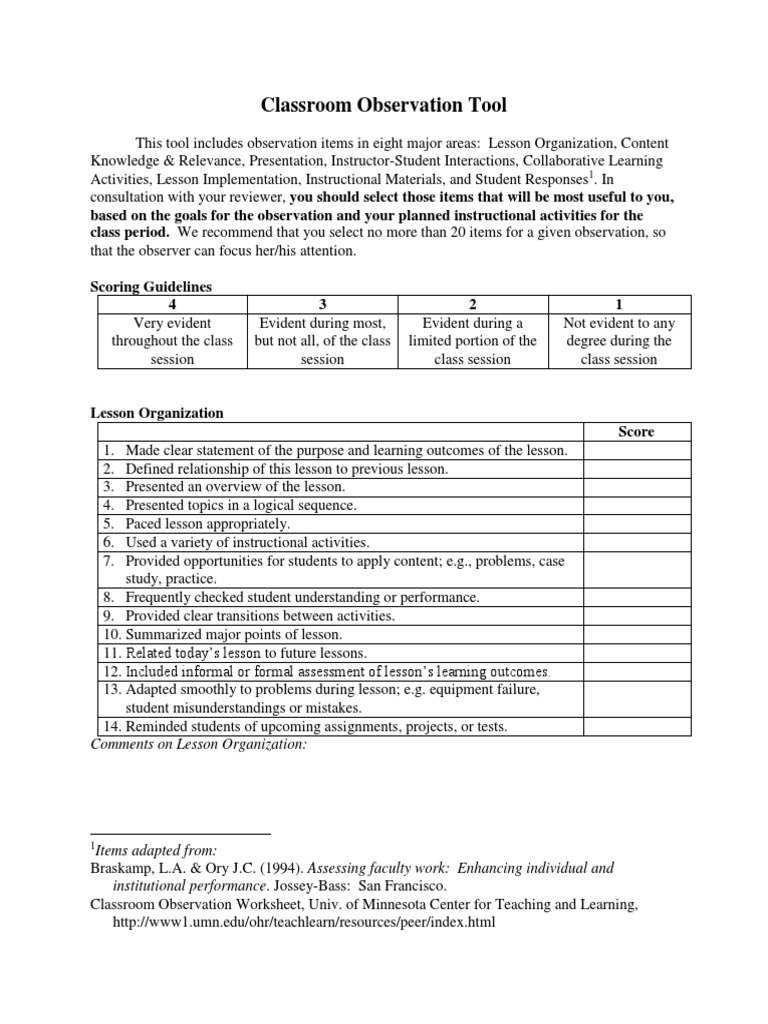Classroom Observation Guide | PDF | Question | Educational Assessment