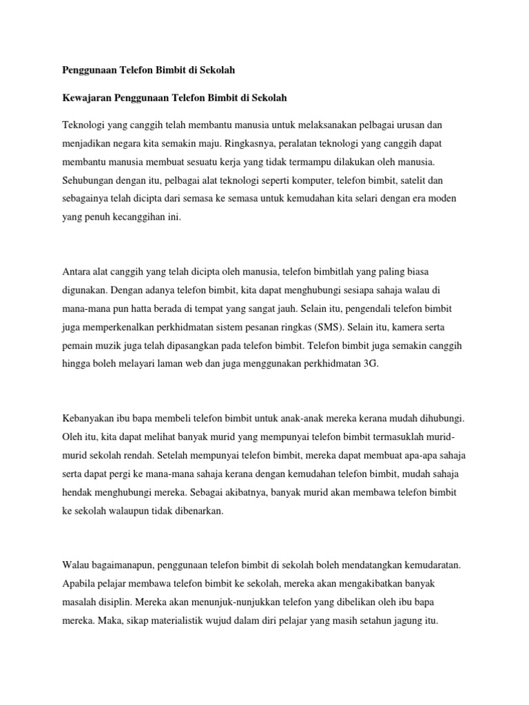Penggunaan Telefon Bimbit Di Sekolah | PDF