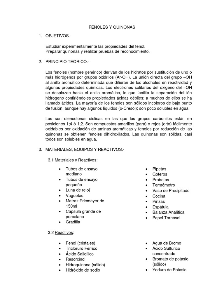 Fenoles y Quinonas | PDF | Sustancias químicas | Química