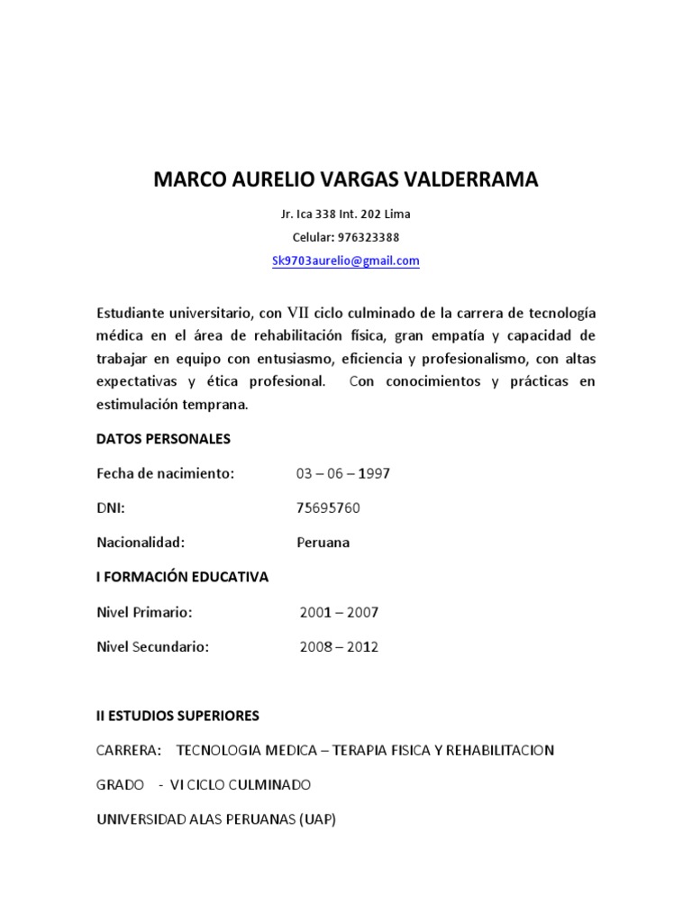 Marco Aurelio Vargas Valderrama Curriculum Vitae | PDF