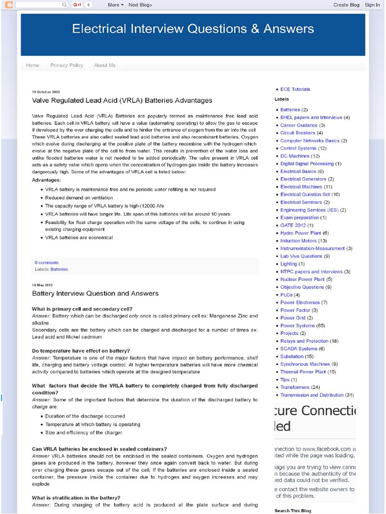 Electrical Interview Questions & Answers - Batteries | PDF