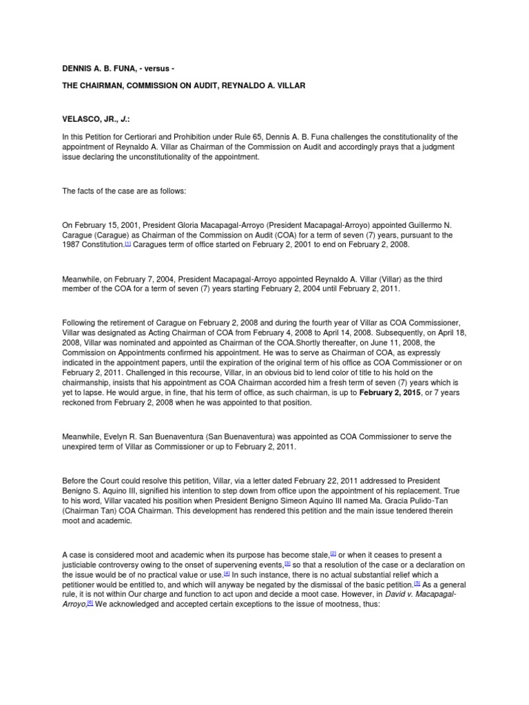 Funa Vs Villar - (COA Case) | PDF | Standing (Law) | Commission On ...