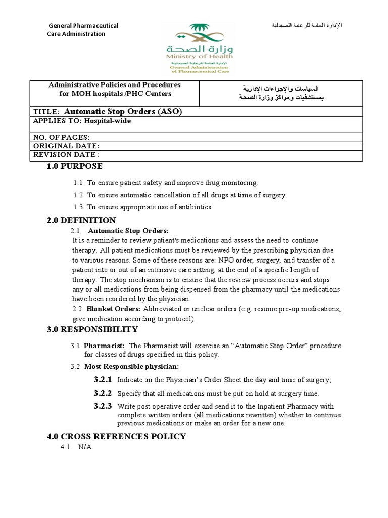 Automatic Stop Orders in Pharmacy Practice | PDF | Pharmaceutical Drug ...
