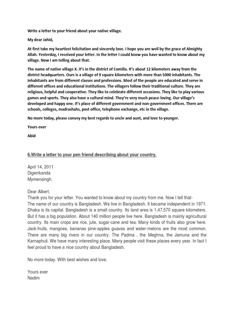 Write a Letter to Your Friend About Your Native Village