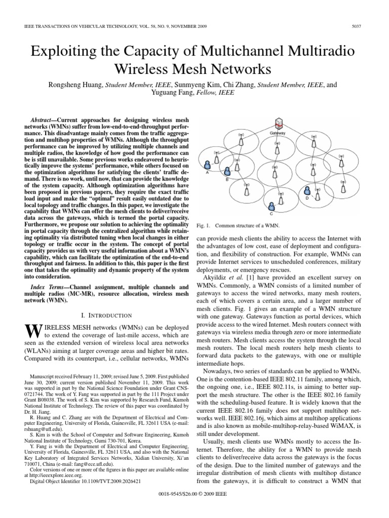 Exploiting The Capacity of Multichannel Multiradio Wireless Mesh Networks | PDF | Wireless Lan ...