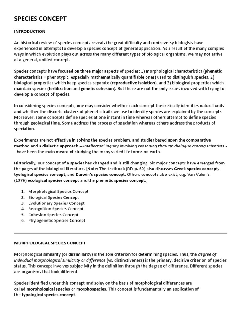 Six Major Concepts of Species as Defined in Evolutionary Biology | PDF ...