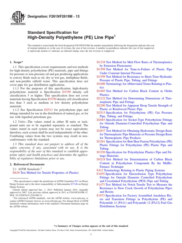 Standard Specification For High-Density Polyethylene (PE) Line Pipe ...