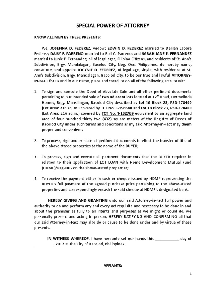 SPA of Heirs For Jocynie | PDF | Power Of Attorney | Civil Law (Legal ...