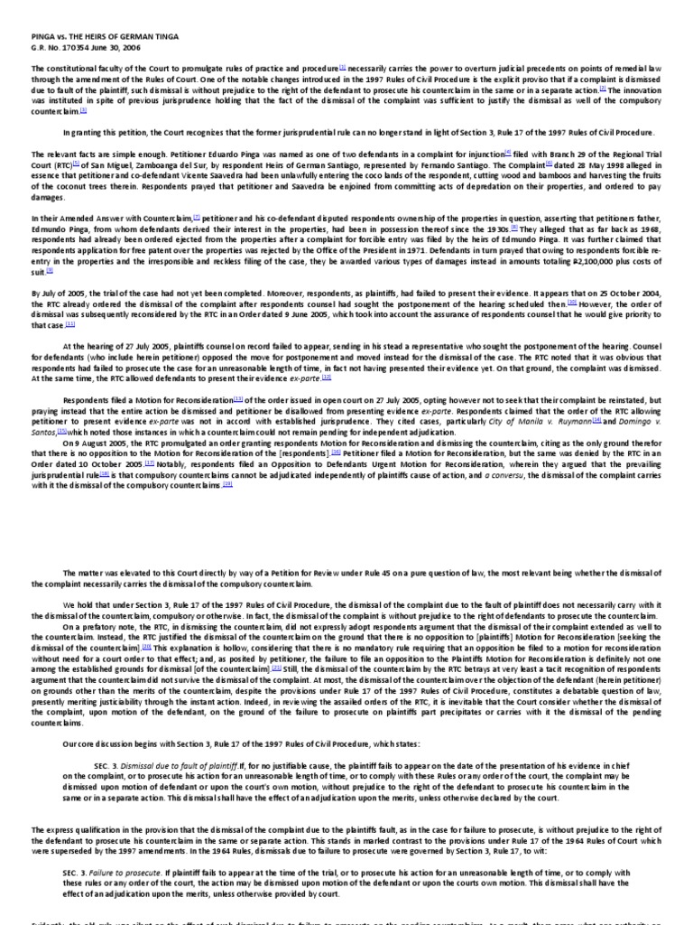 Pinga vs. The Heirs of German Tinga | PDF | Lawsuit | Complaint