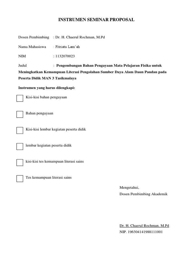 Instrumen Seminar Proposal | PDF