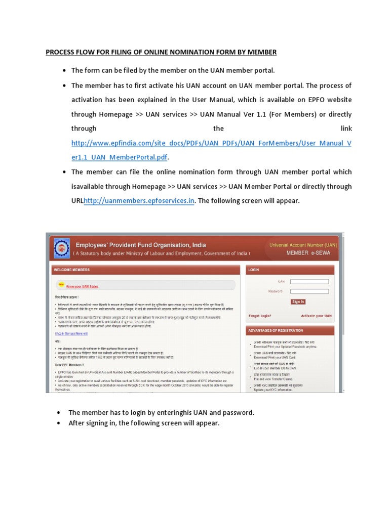 Process Flow For Filing of Online Nomination Form by Member: Er1.1 ...