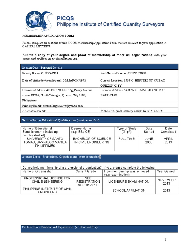 PICQS Membership Form Rev 02 | PDF | Competence (Human Resources) | Procurement