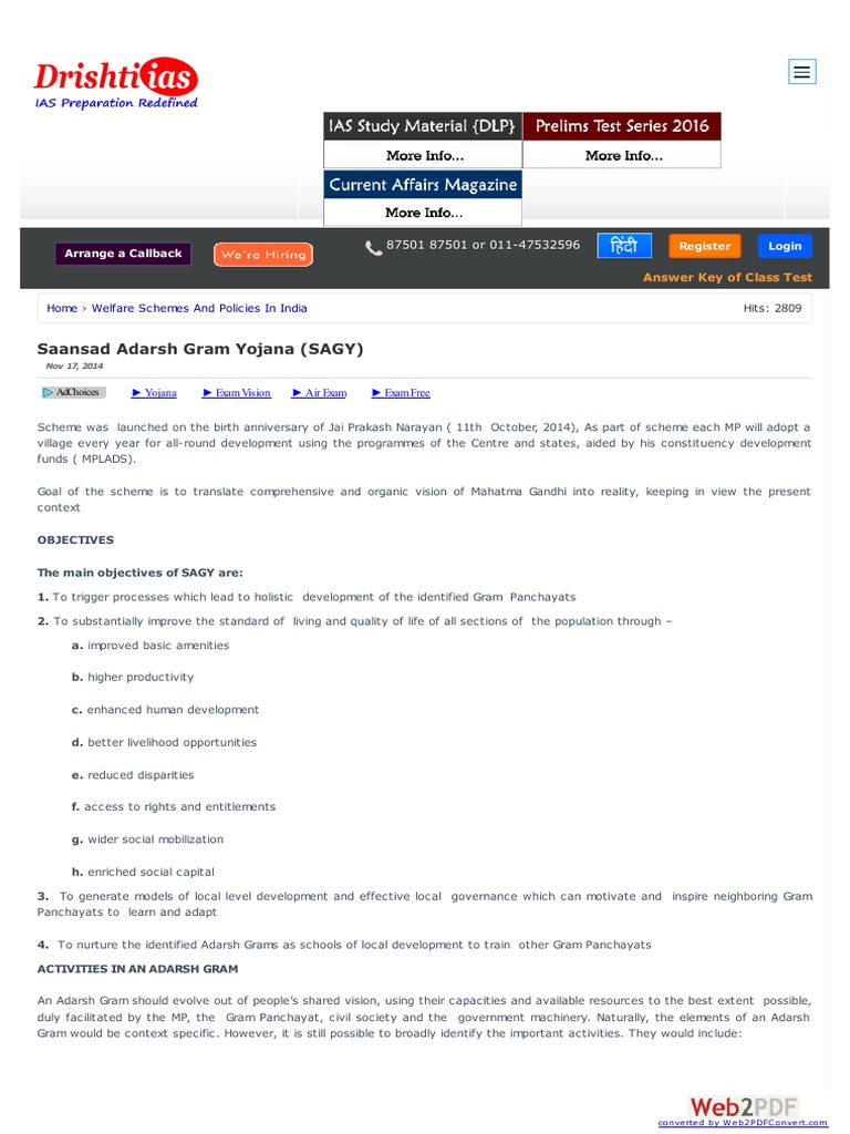 Sansad Adarsh Gram Yojana | PDF | Agriculture | Government Health Care