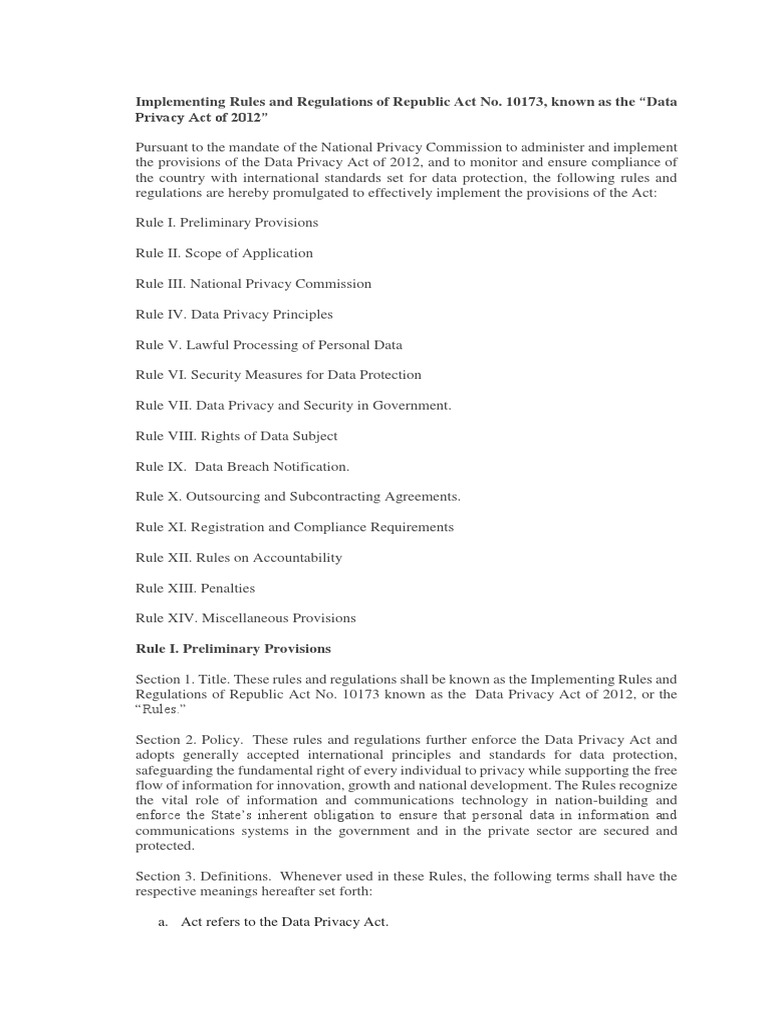 Implementing Rules and Regulations of Republic Act No. 10173, Known As ...
