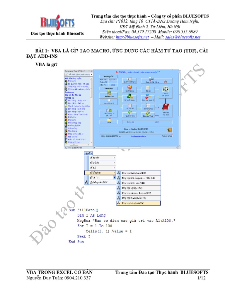 Bai 1 VBA La Gi MACRO HOC VBA TRONG EXCEL CO BAN Nguyen Duy Tuan PDF | PDF