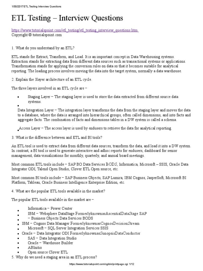 ETL Testing Interview Questions Word | PDF | Data Warehouse | Sql