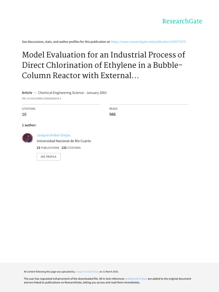 Model Evaluation For An Industrial Process of Direct Chlorination of ...
