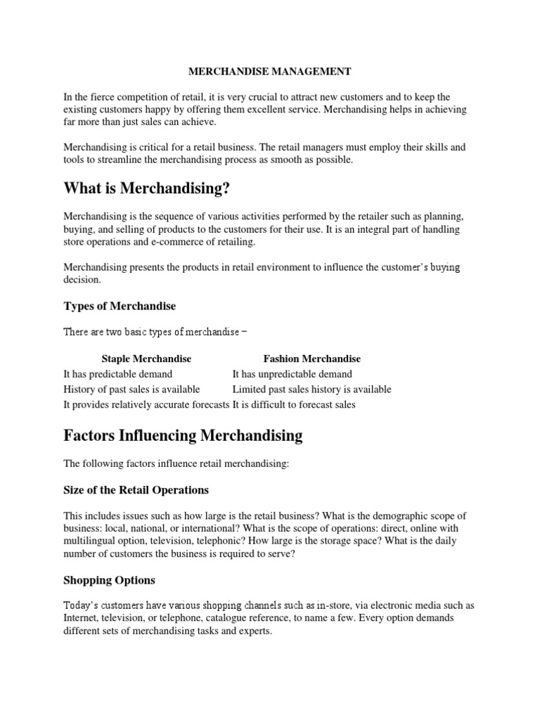 Merchandise Management | PDF | Retail | Inventory