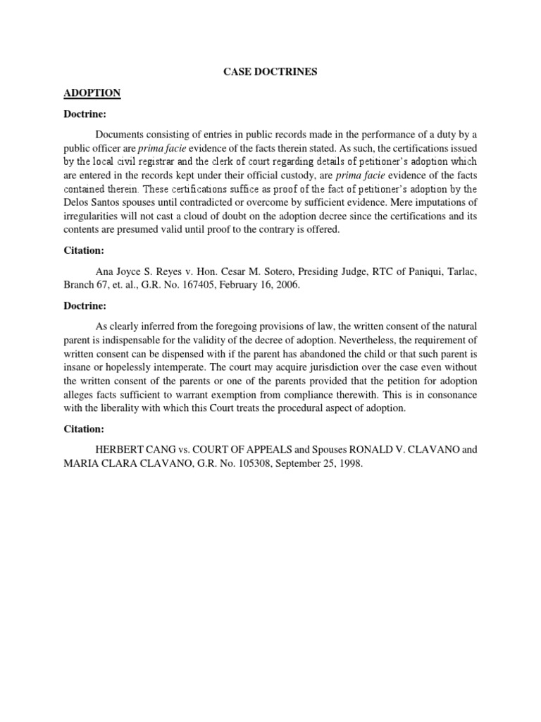 Adoption Case Doctrines Explained | PDF