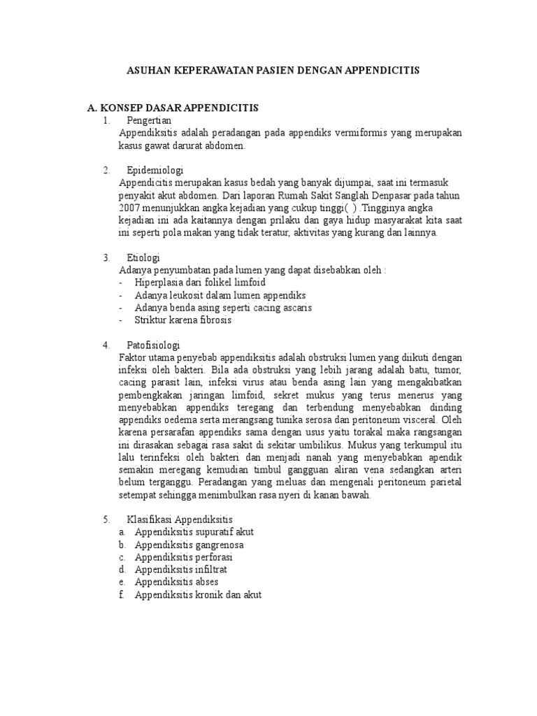 Asuhan Keperawatan Pasien Dengan Appendicitis | PDF