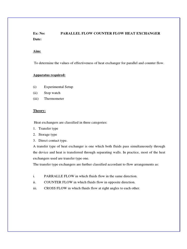 Parallel vs Counter Flow Heat Exchanger | PDF | Heat Exchanger | Water ...