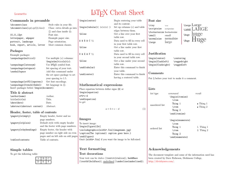 LaTeX Cheat Sheet | Typefaces | Table (Database)