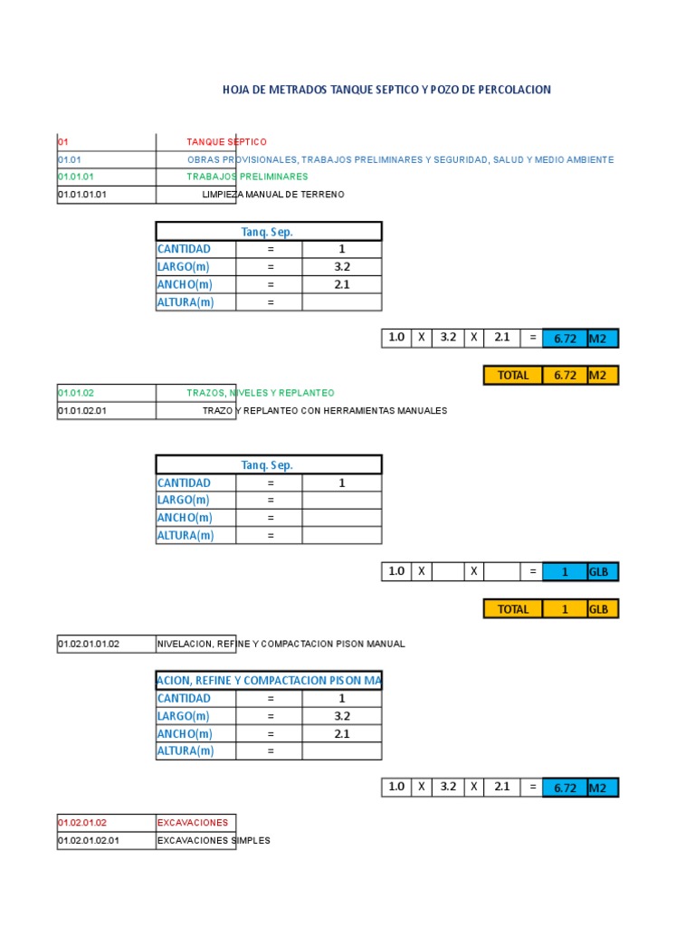 Metrados Tanque Séptico y Pozo Percolador 1 | PDF