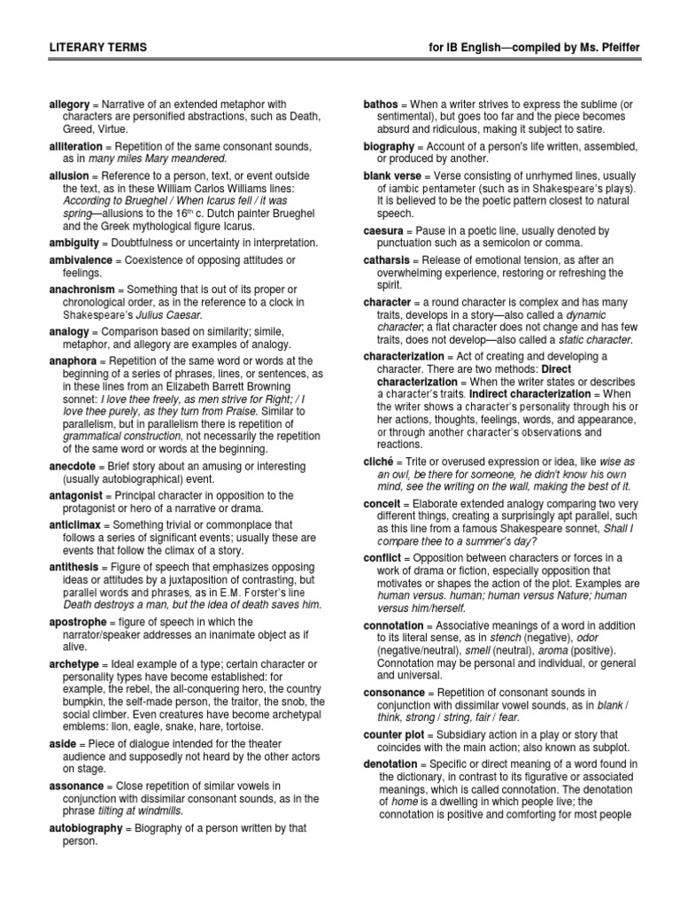 Literary Terms List For L&L | PDF | Poetry | Narration