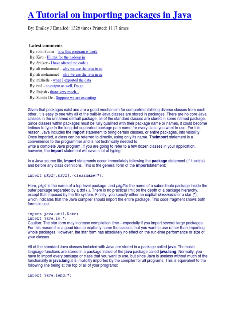 A Tutorial On Importing Packages in Java: Latest Comments | PDF | Java ...