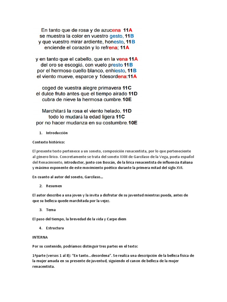 Análisis del Soneto XXIII de Garcilaso | PDF | Sonetos | Poesía