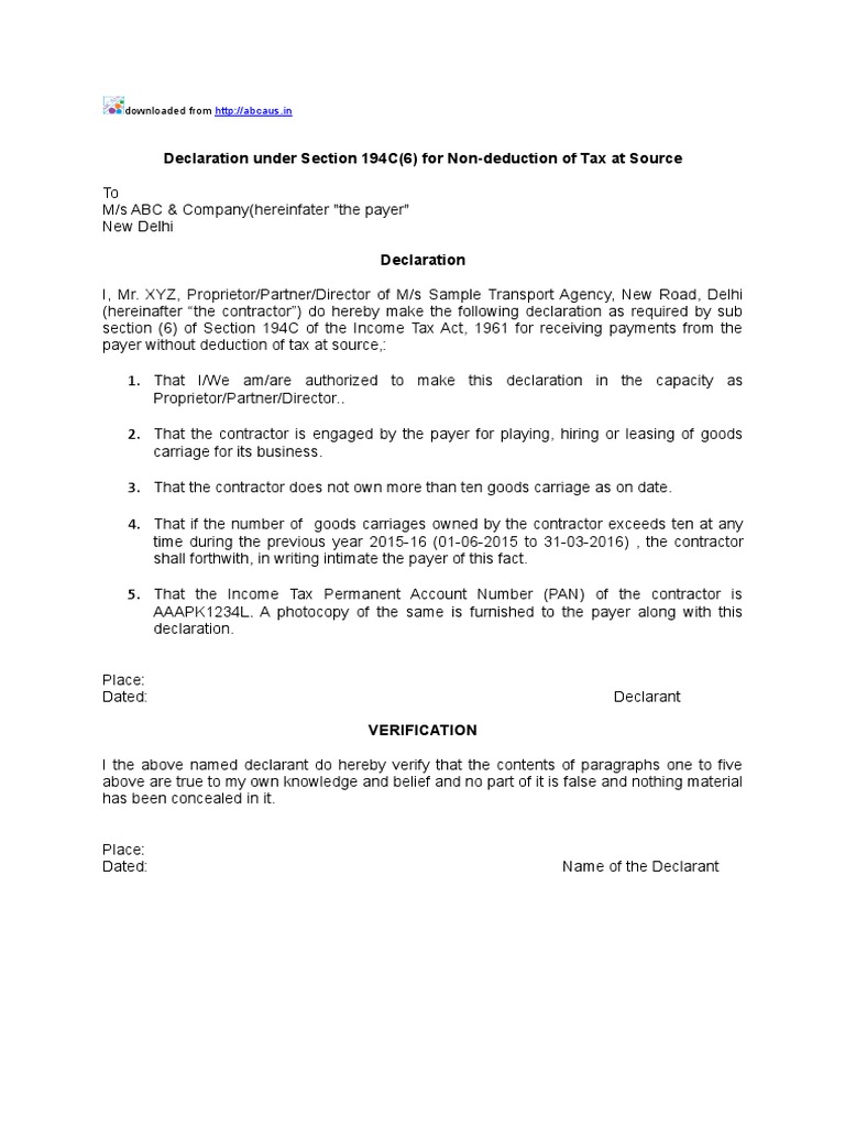Declaration Us 194C | PDF