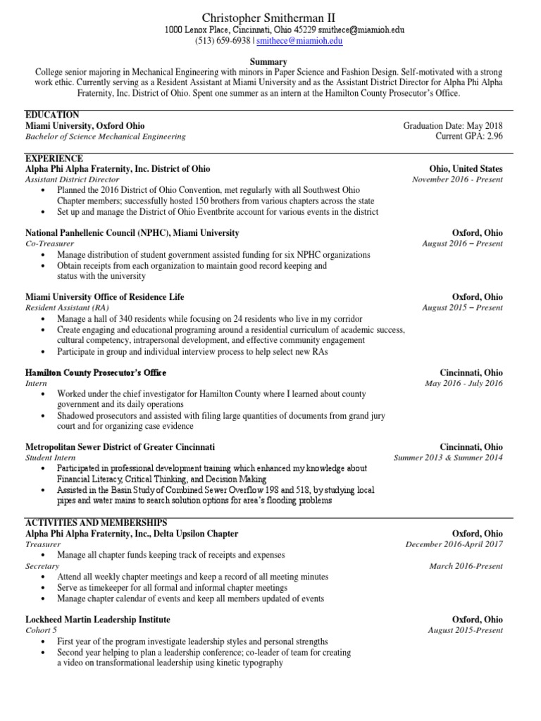 Christopher Smitherman II Resume | PDF | Fraternities And Sororities ...