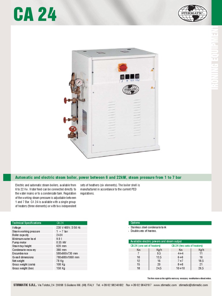 Pliant Cazan Abur Electric, Stirmatic - CA24 | PDF | Boiler | Steam