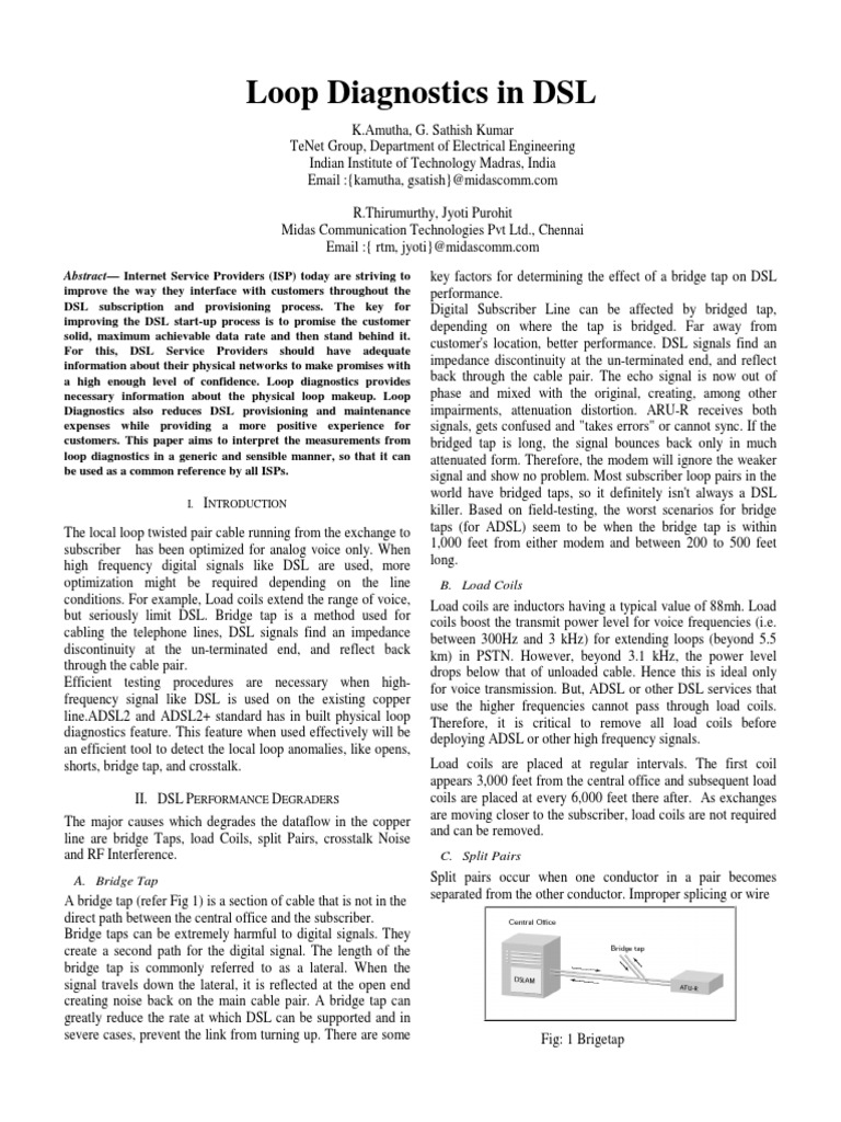 Loop Diagnostics in DSL PDF | PDF | Digital Subscriber Line | Signal To Noise Ratio