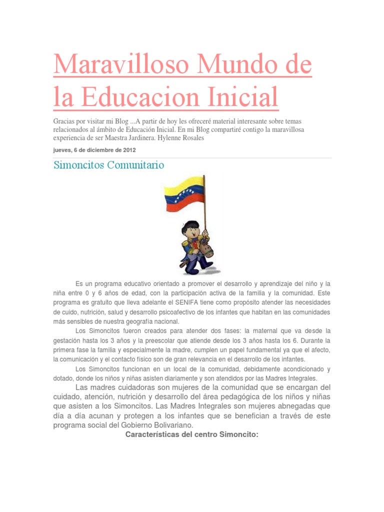 Maravilloso Mundo De La Educacion Inicial Pdf Educación De La