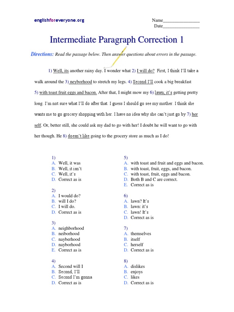 Intermediate Paragraph Correction 1 PDF | PDF