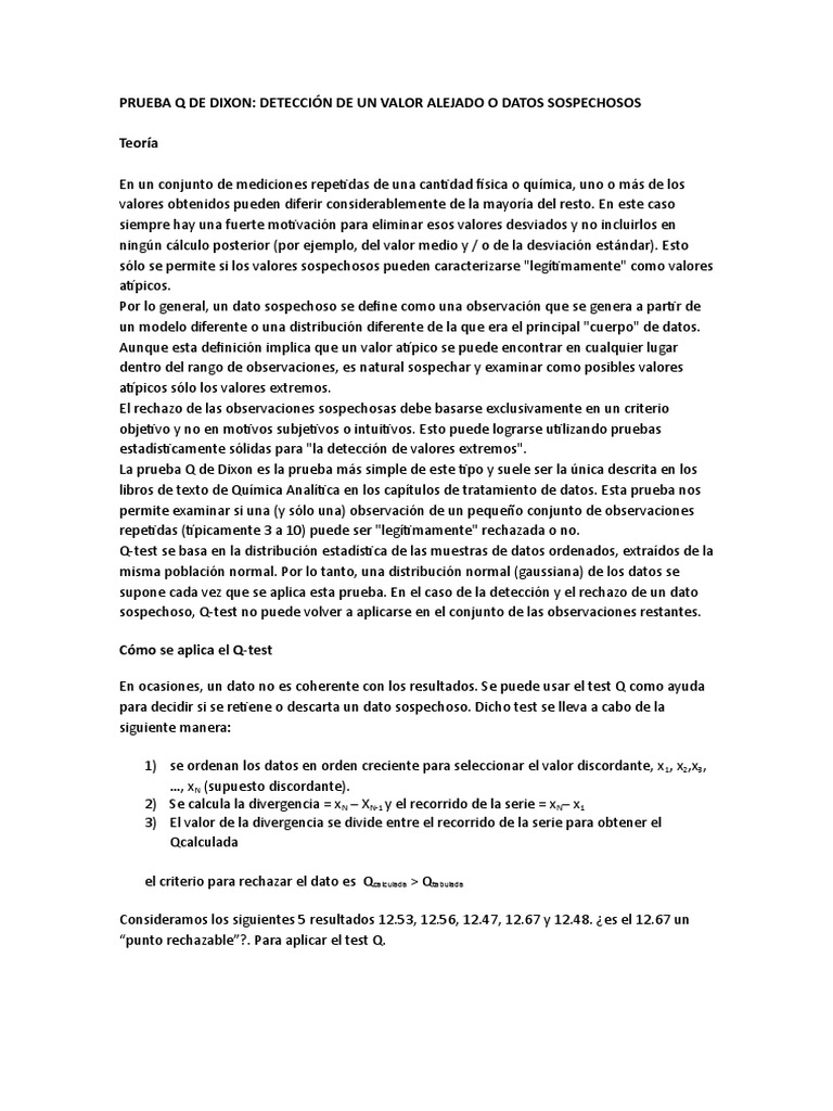 Prueba q de Dixon | Distribución normal | Estadística