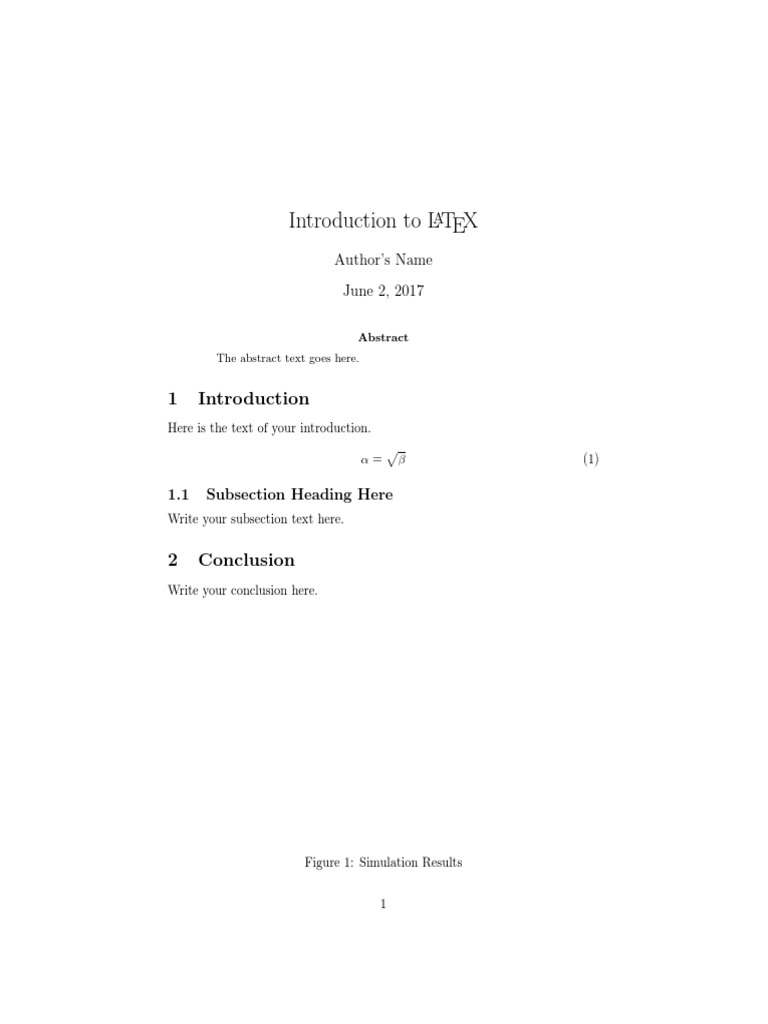 Introduction to L TEX: Here is the text of your introduction. α = p β | PDF