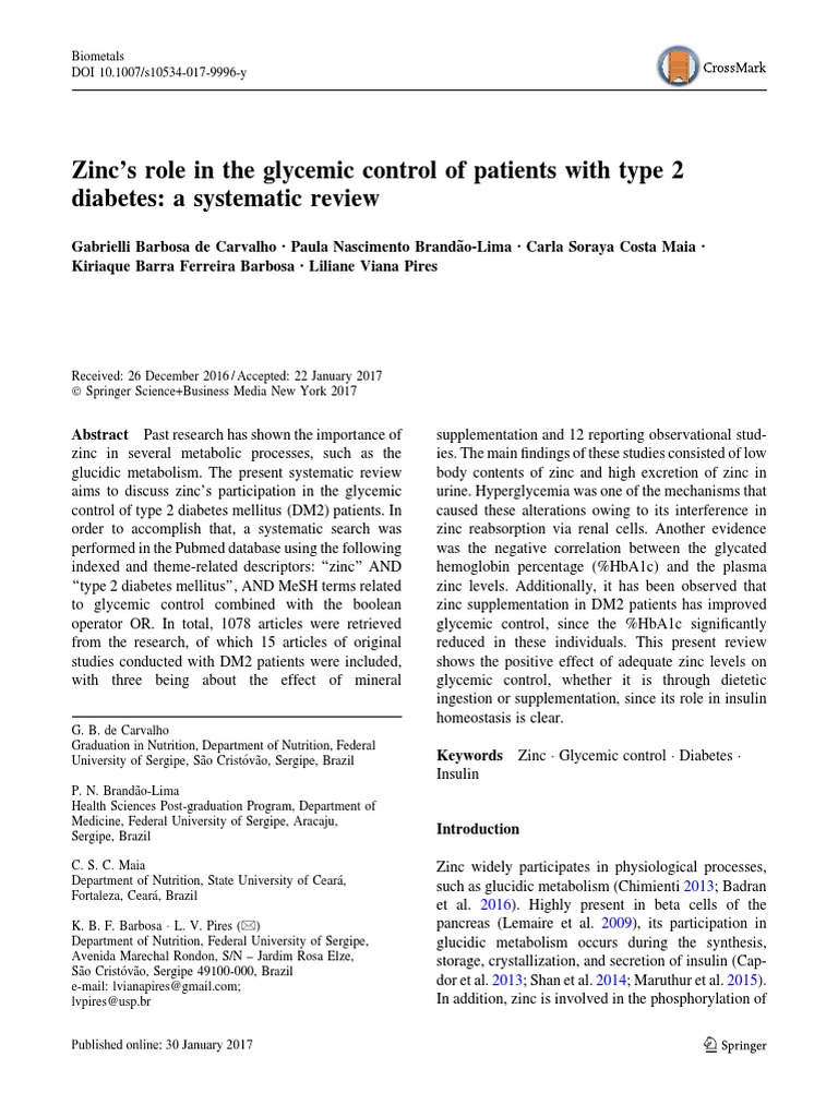 Zinc Role Glycemic Control Diabe 2 | PDF | Glycated Hemoglobin ...