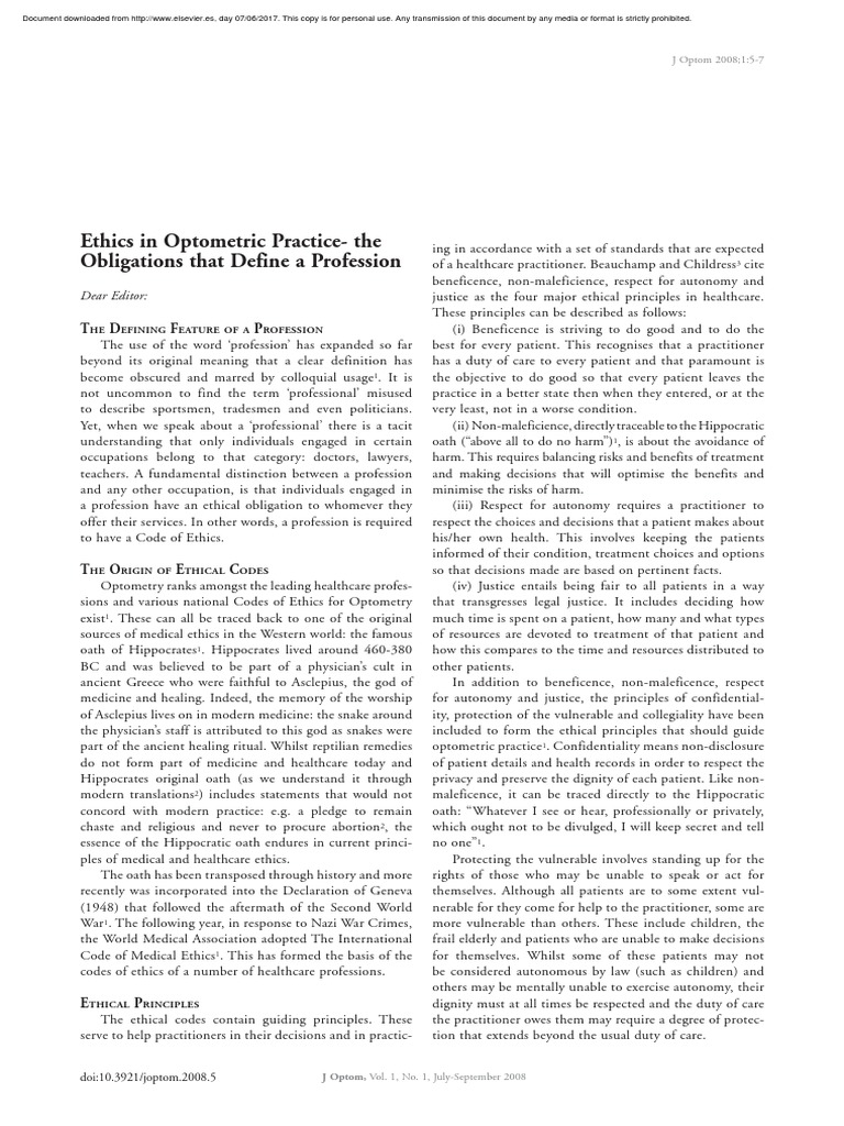 Ethics in Optometric Practice-The Obligations That Define A Profession ...