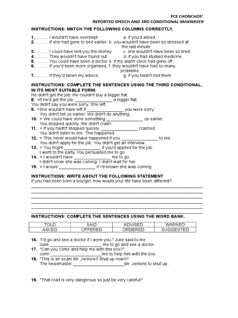 Reported Speech and Third Conditional Reinforcement Exercises | PDF | Violence