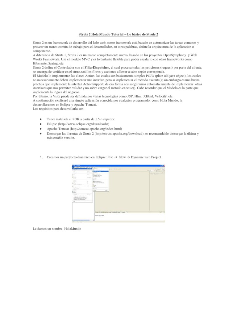 Struts 2 Hola Mundo Tutorial | PDF | Marco de software | Páginas del servidor Java