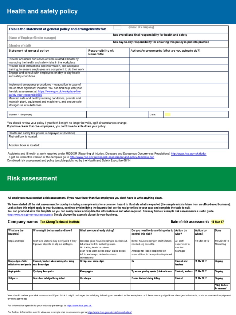 Risk Assessment and Policy Template | Download Free PDF | Occupational ...