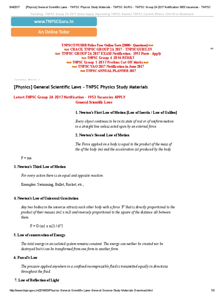 (Physics) General Scientific Laws - TNPSC Physics Study Materials - TNPSC GURU - TNPSC Group 2A ...