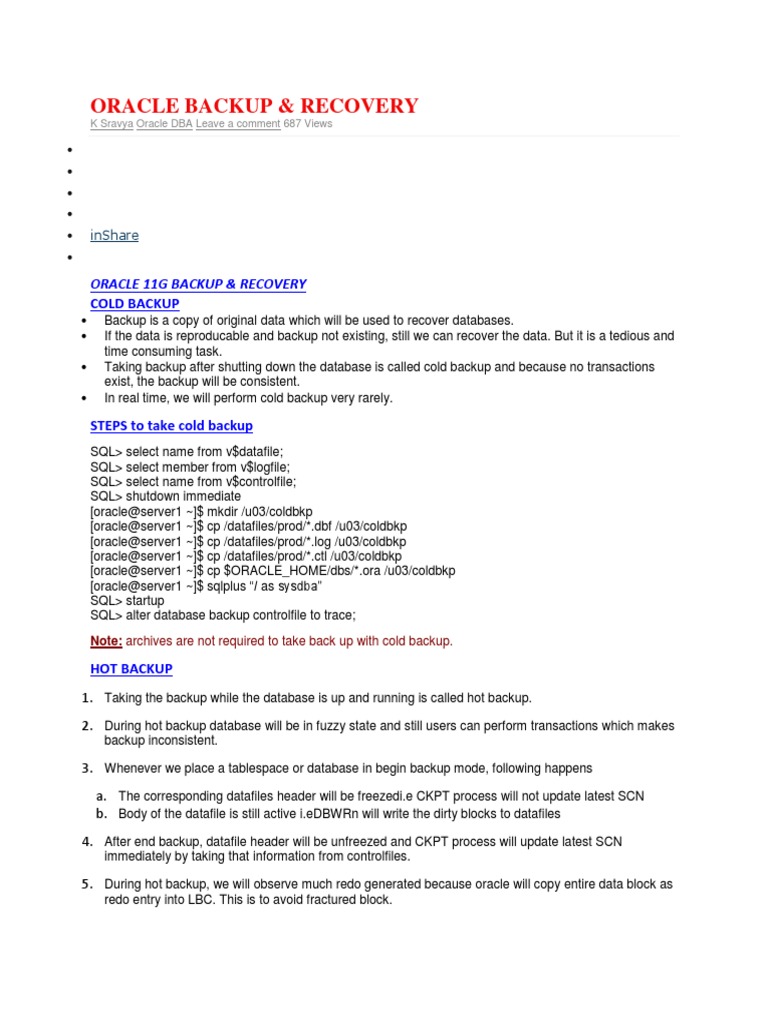10 - Oracle Backup & Recovery | PDF | Backup | Oracle Database