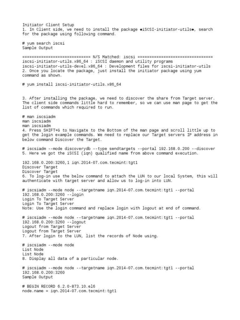 Iscsi Initiator Client Setup Linux Pdf Server Computing